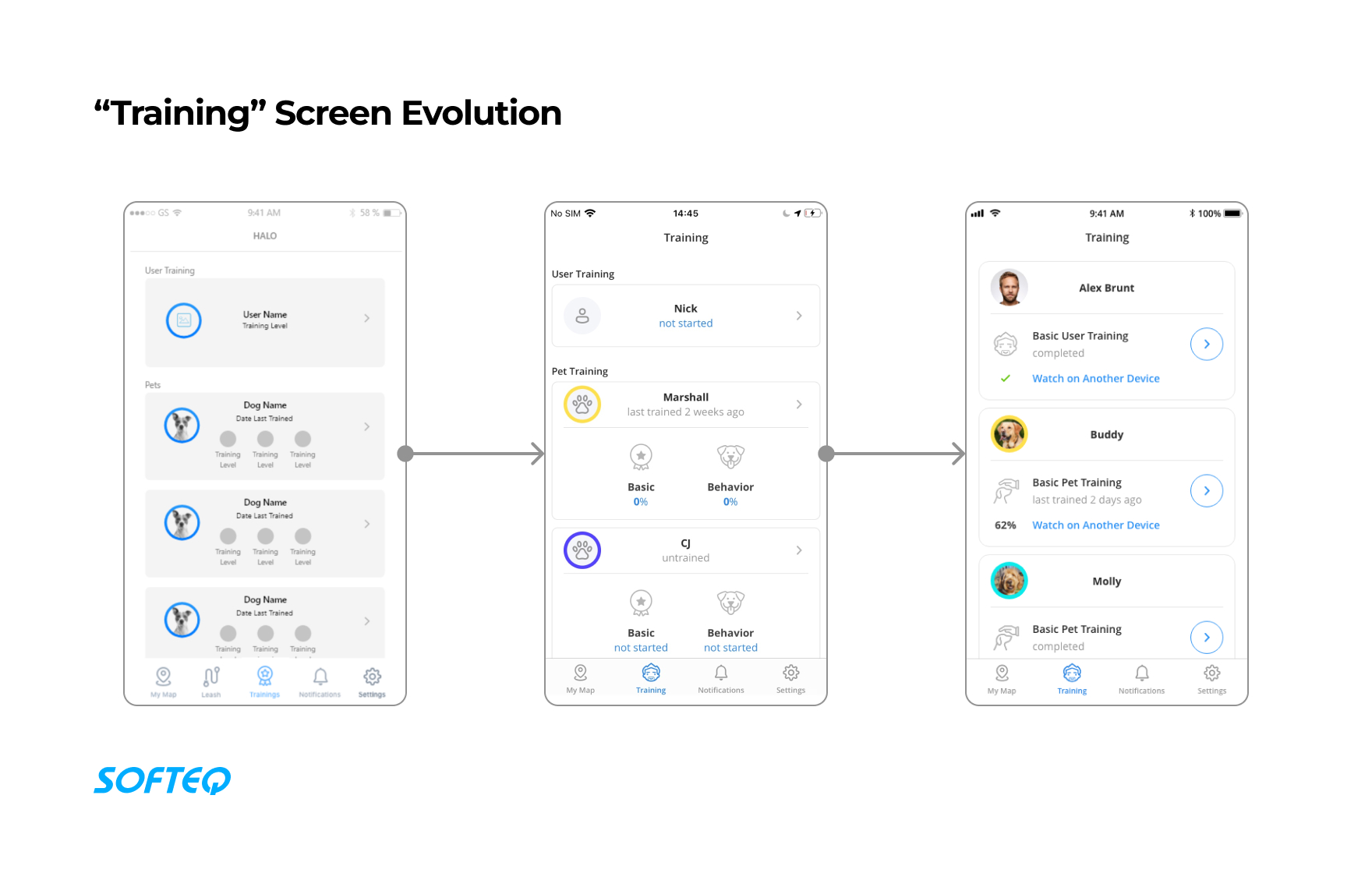 UX/UI design for a pet tech mobile application